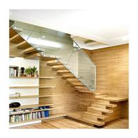 China Solid wood floating staircase wood banisters and railings floating stairs with landing for sale