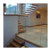 China Solid wood floating staircase wood banisters and railings floating stairs with landing for sale
