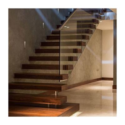 China Solid wood box tread floating stair indoor wood stairs central floating staircase for sale