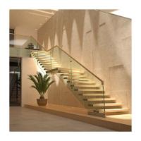 China Rubber wood floating staircase red wooden tread staircase floating staircases pictures for sale