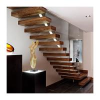 China Floating staircase with wood treads wood grill design staircase floating stairs construction drawing for sale