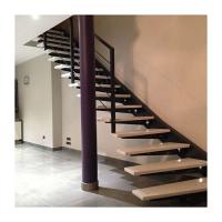 China Oak veneer floating staircase curved wooden staircase black floating stairs for sale