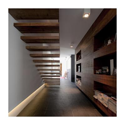 China Floating wood tread staircase solid wanut wood stairs floating switchback staircase for sale