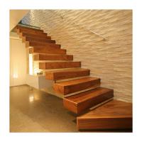China Floating wood stair suppliers indoor wooden stair stringers floating stairs construction for sale