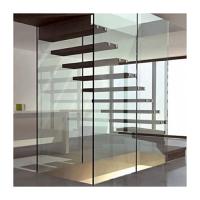 China Wood tread floating stairs indoor wooden staircase u shaped floating stairs for sale