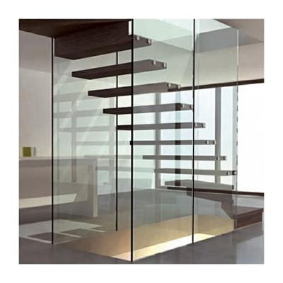 China Wood tread floating stairs indoor wooden staircase u shaped floating stairs for sale