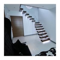 China Wood tread floating stairs indoor wooden staircase u shaped floating stairs for sale