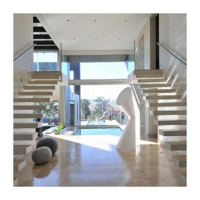 China Stairs floating with oak wood tread in wood floating double staircase for sale