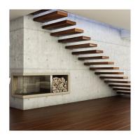 China Stairs floating with oak wood tread in wood floating double staircase for sale