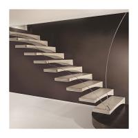 China Stairs floating with oak wood tread in wood floating double staircase for sale