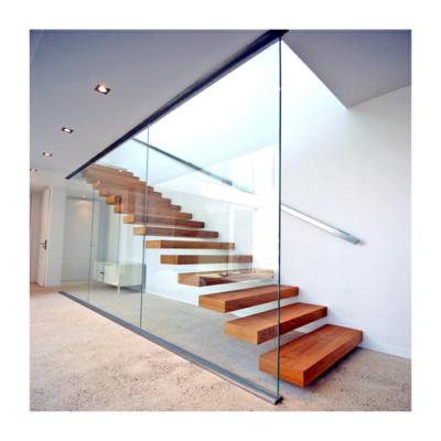 China Floating wood stair treads installing wood building floating stairs for sale