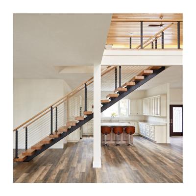 China Timber floating stairs wooden handrail floating straight staircase for sale