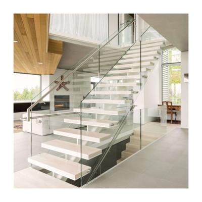 China Oak handrail floating stairs outdoor wooden exterior floating stairs for sale