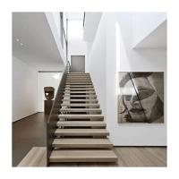 China Oak floating stair tread wooden stairs cost floating stair handrail for sale