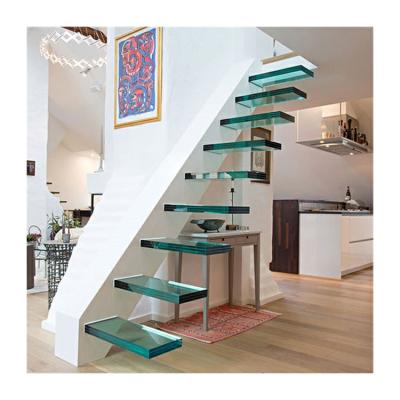 China Sale laminate glass stair treads modern glass floating stiarcase for sale