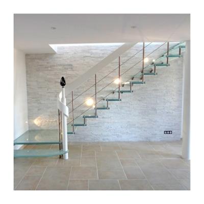 China Open plan stairs toughened glass staircase handrail glass treads floating staircase for sale