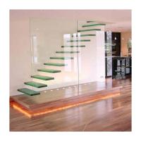 China Luxury straight decorative glass staircase anti slip tread floating glass stairs for sale