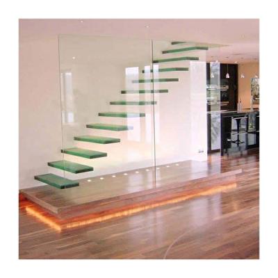 China Luxury straight decorative glass staircase anti slip tread floating glass stairs for sale