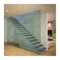China Luxury straight decorative glass staircase anti slip tread floating glass stairs for sale