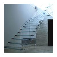 China Galvanized stair glass treads staircase frameless suspension glass stairway for sale