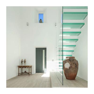 China Side mounted stringer stairs white laminated glass staircase europe glass suspension stairway design for sale