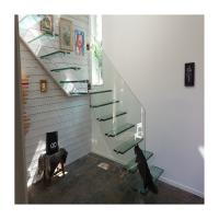 China Dark stairs tempered glass folding stairs interior glass suspension stairway for sale