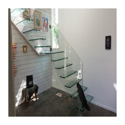 China Dark stairs tempered glass folding stairs interior glass suspension stairway for sale