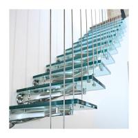 China Dark stairs tempered glass folding stairs interior glass suspension stairway for sale