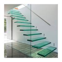 China Dark stairs tempered glass folding stairs interior glass suspension stairway for sale