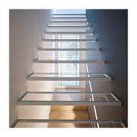 China Dark stairs tempered glass folding stairs interior glass suspension stairway for sale