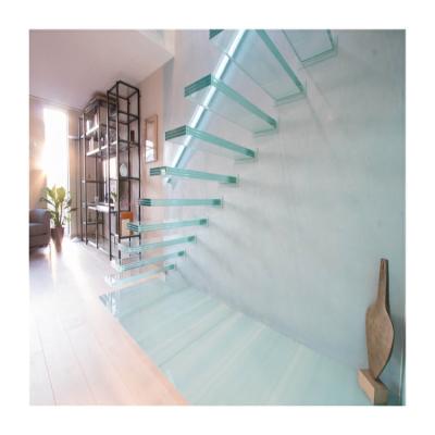 China Home decoration modern exterior glass stairs straight suspension glass stairway for sale