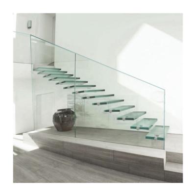 China Simple easy to install frameless glass indoor straight glass floating stairs for sale