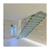 China Building deck stairs glass tread straight staircase suspension glass stairway for sale
