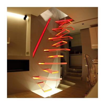 China Cable railing u shape plexiglass staircase floating glass stairs manufacturer for sale