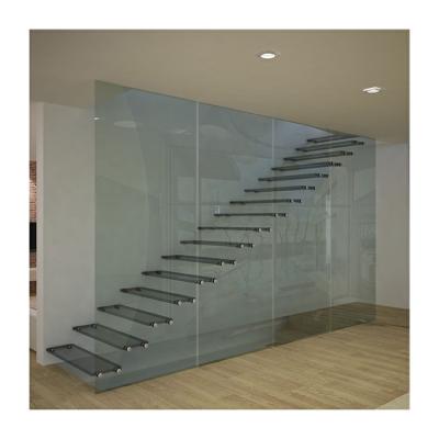China Straight stringer impression tempered glass panel stairs interior glass floating staircase for sale