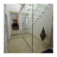 China Led lights in stairs 12mm staircase glass balustrade clear glass floating staircase for sale