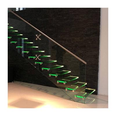 China Tiny house architectural glass staircase design floating stairs with glass wall for sale