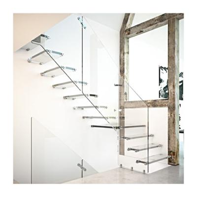 China Handrails outdoor stairs plexiglass glass step steel floating staircases for sale