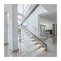 China Indoor stair led light glass staircase floating stairs custom made for sale