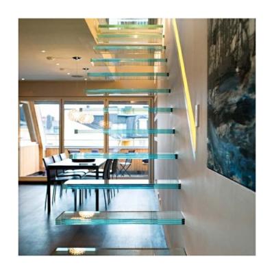 China Concealed keel stairs staircase glass railing design glass floating stairs for small houses for sale