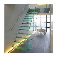 China Concealed keel stairs staircase glass railing design glass floating stairs for small houses for sale
