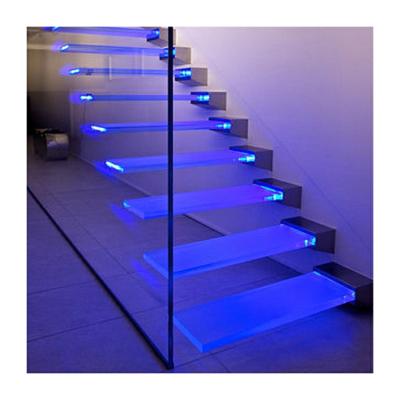 China Indoor straight stairs fiberglass glass baluster floating staircase for sale