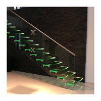 China Indoor straight stairs fiberglass glass baluster floating staircase for sale