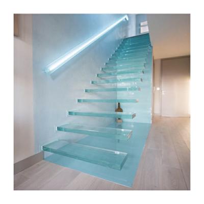 China Concrete stairs clear glass staircase frameless floating glass stair for sale