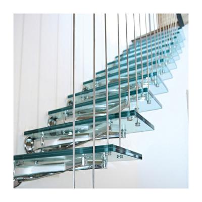 China L shaped stairs glass stair railing cost floating glass staircase customize for sale
