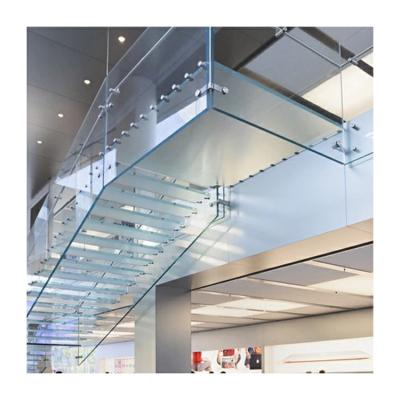 China Interior design stairs tempered glass railing staircase glass stairways suspension for sale