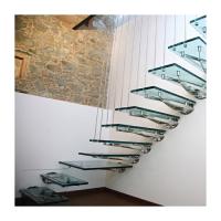 China Interior design stairs tempered glass railing staircase glass stairways suspension for sale