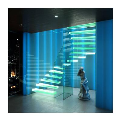 China Fast stairs stainless steel glass floating glass straight staircase for sale