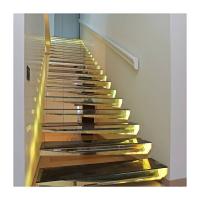 China Led stripe stairs prefabricated fiberglass cheap glass floating staircase for sale