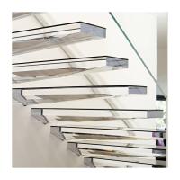 China Led stripe stairs prefabricated fiberglass cheap glass floating staircase for sale